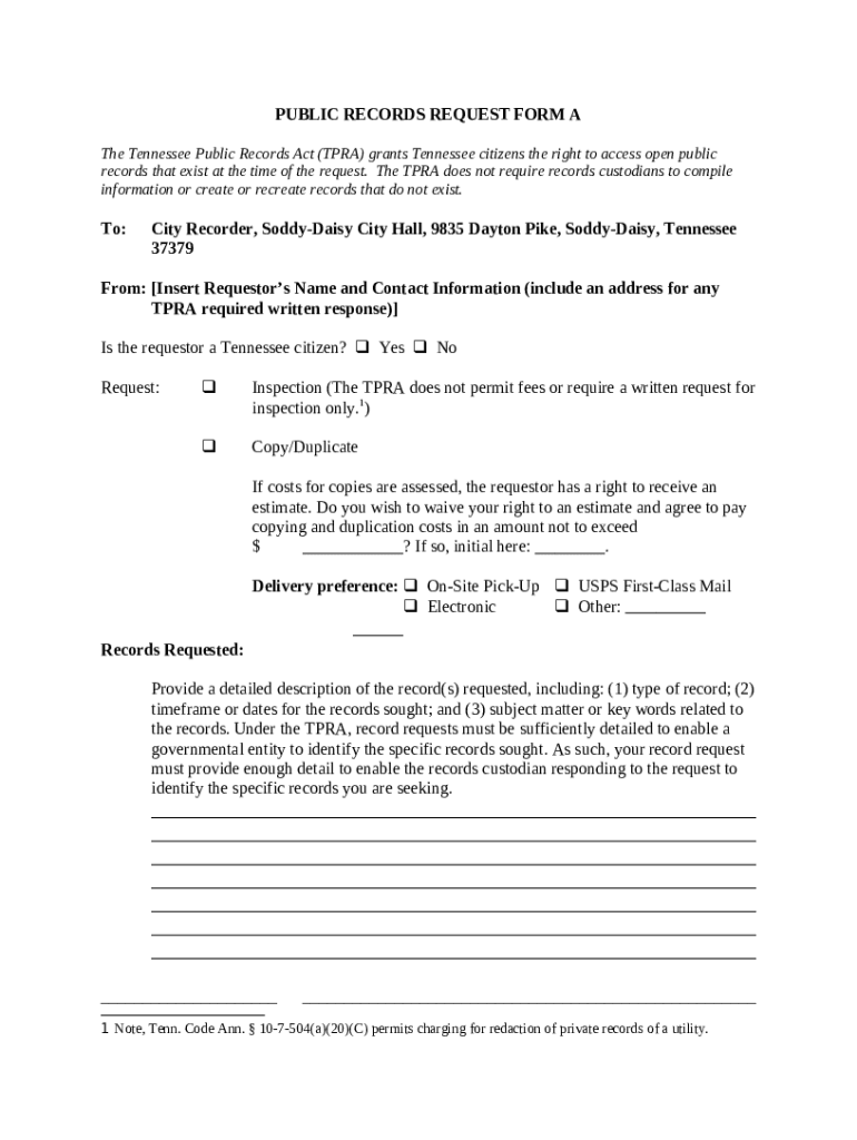 Tennessee Public Records Request Policy/Request Doc Template | pdfFiller