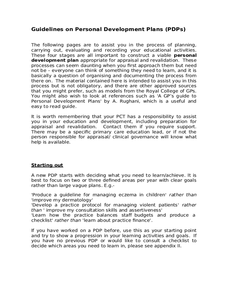 Guidelines on Personal Learning Plans (PLPs) Doc Template | pdfFiller