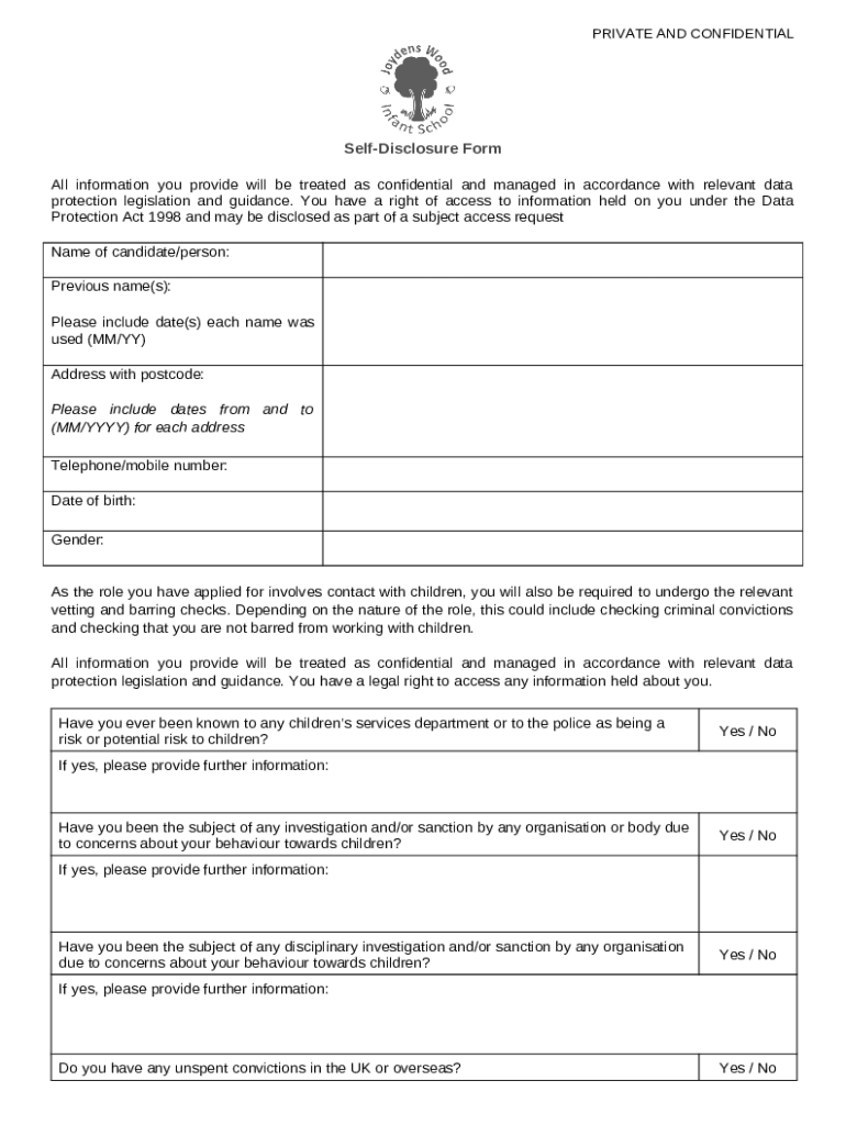 SG1 Self - Declaration and Disclosure Doc Template | pdfFiller