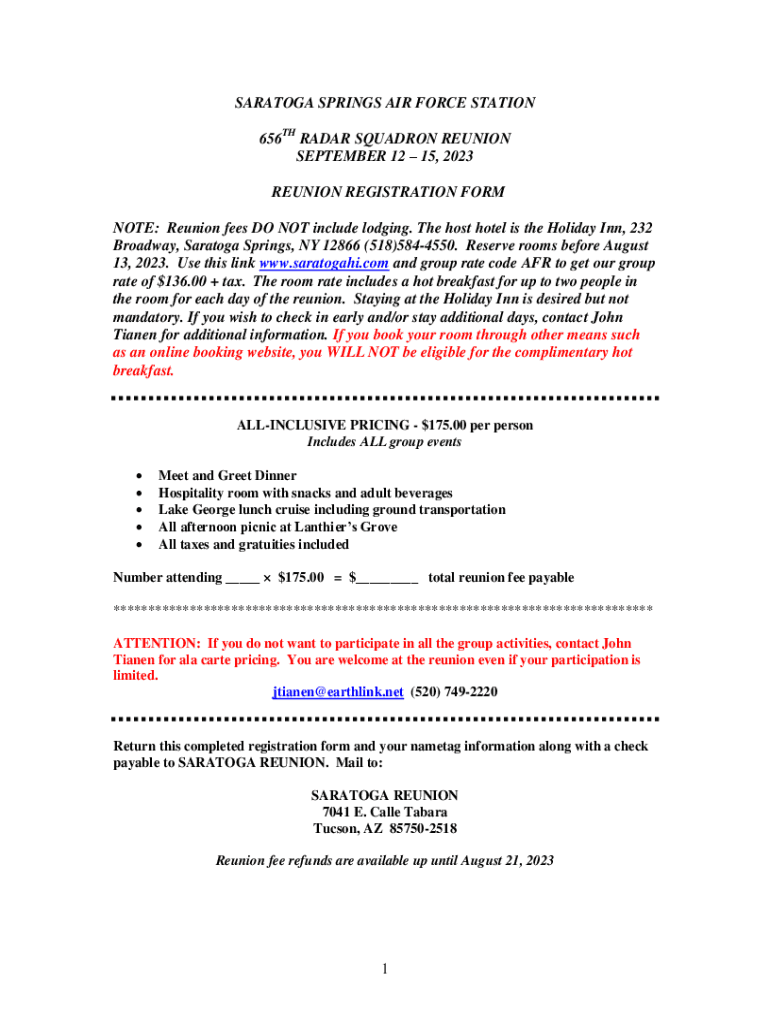 Fillable Online 656th RADAR SQUADRON REUNION APPLICATION FORM Fax Email ...