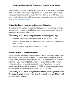 Magistration Judicial Education Certification Doc Template | pdfFiller
