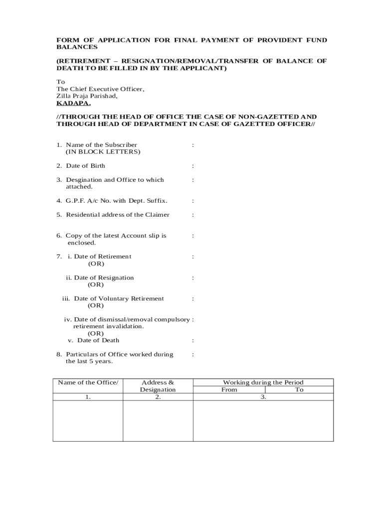 OF APPLICATION FOR FINAL PAYMENT OF PROVIDENT FUND BALANCES Doc ...