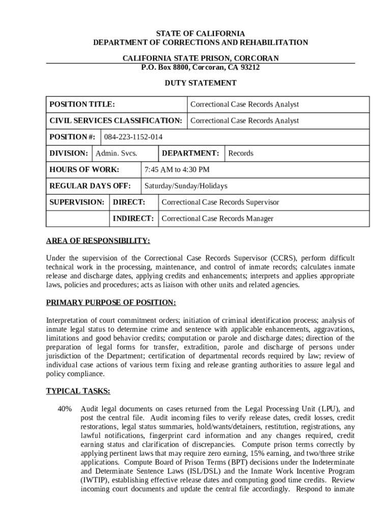 Correctional Case Records Analyst Resume Sample Doc Template | pdfFiller
