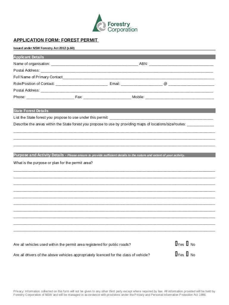 Forest Permit Application . Forest Permit Application Doc Template | pdfFiller