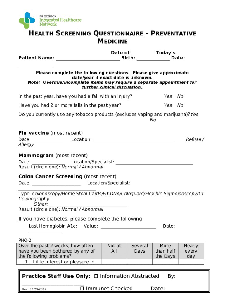 wellness health questionnaire age 65 y/o and older Doc Template | pdfFiller