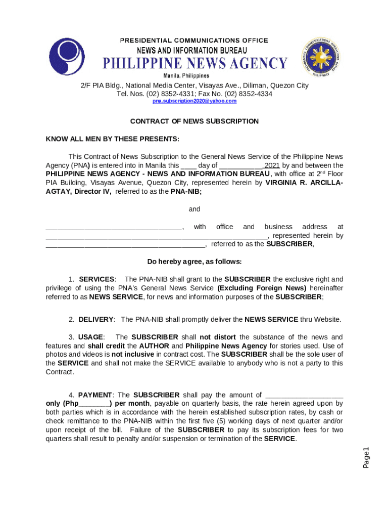 pna subscription rates per month Doc Template | pdfFiller