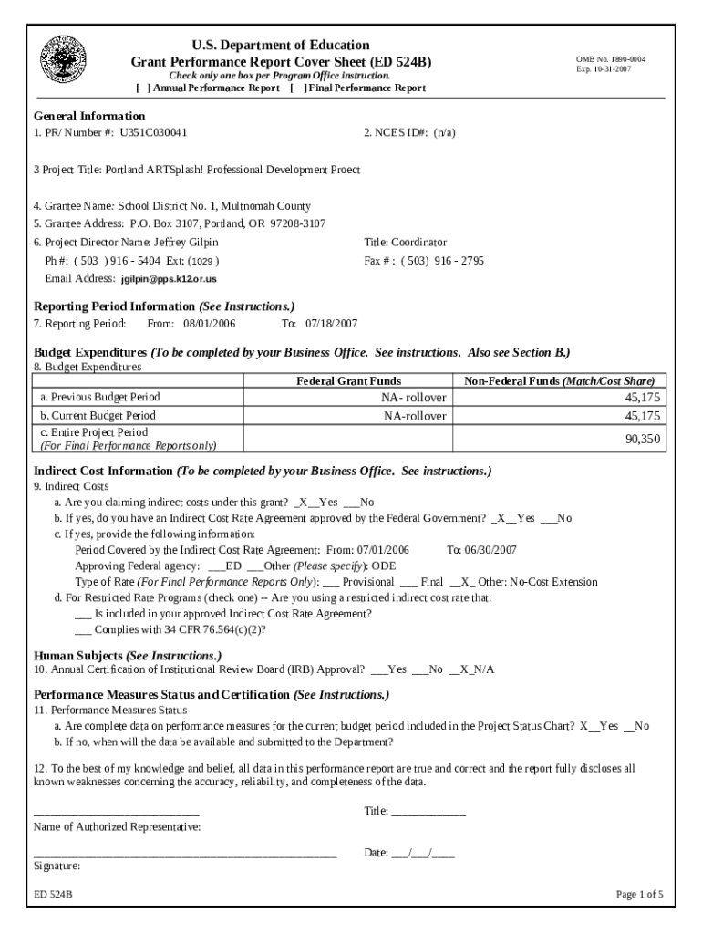 The Cover Sheet U.S. Department of Education Grant ... - web pdx Doc ...