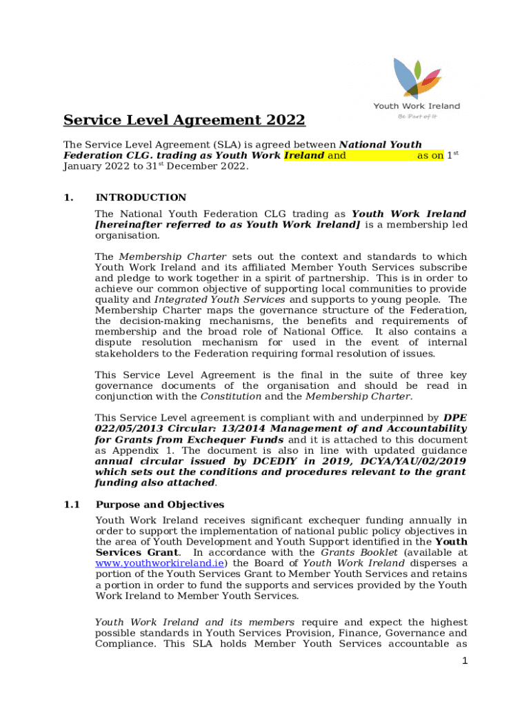 Service Level Agreement (SLA) Youth Engagement Officer Doc Template | pdfFiller