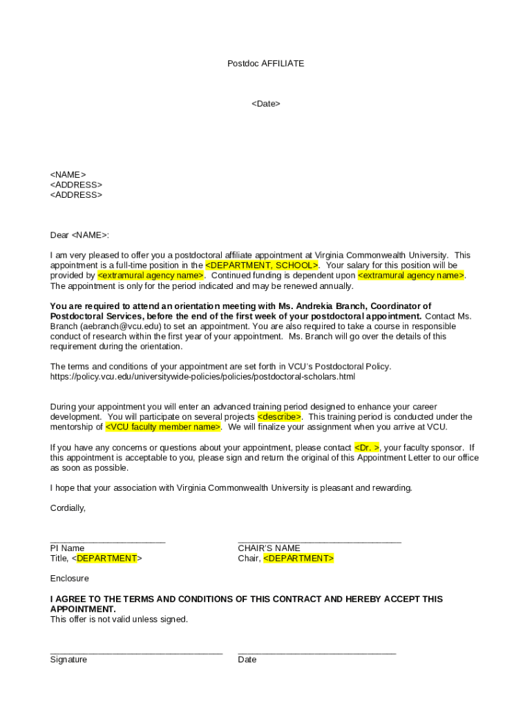 Sample: Continuing Appointment - research vcu Doc Template | pdfFiller