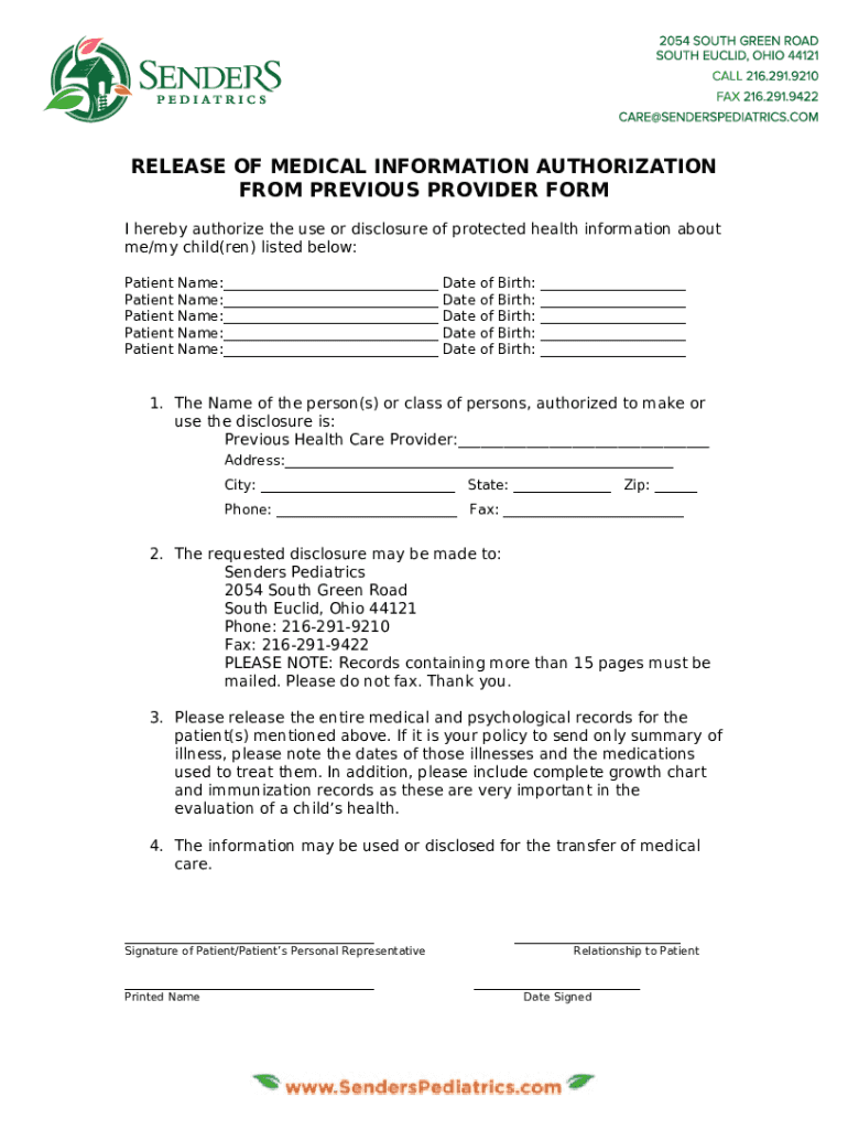 release of medical ination authorization from previous ... Doc Template | pdfFiller