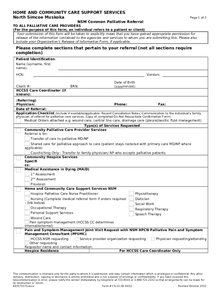 Common Palliative Referral Doc Template | pdfFiller