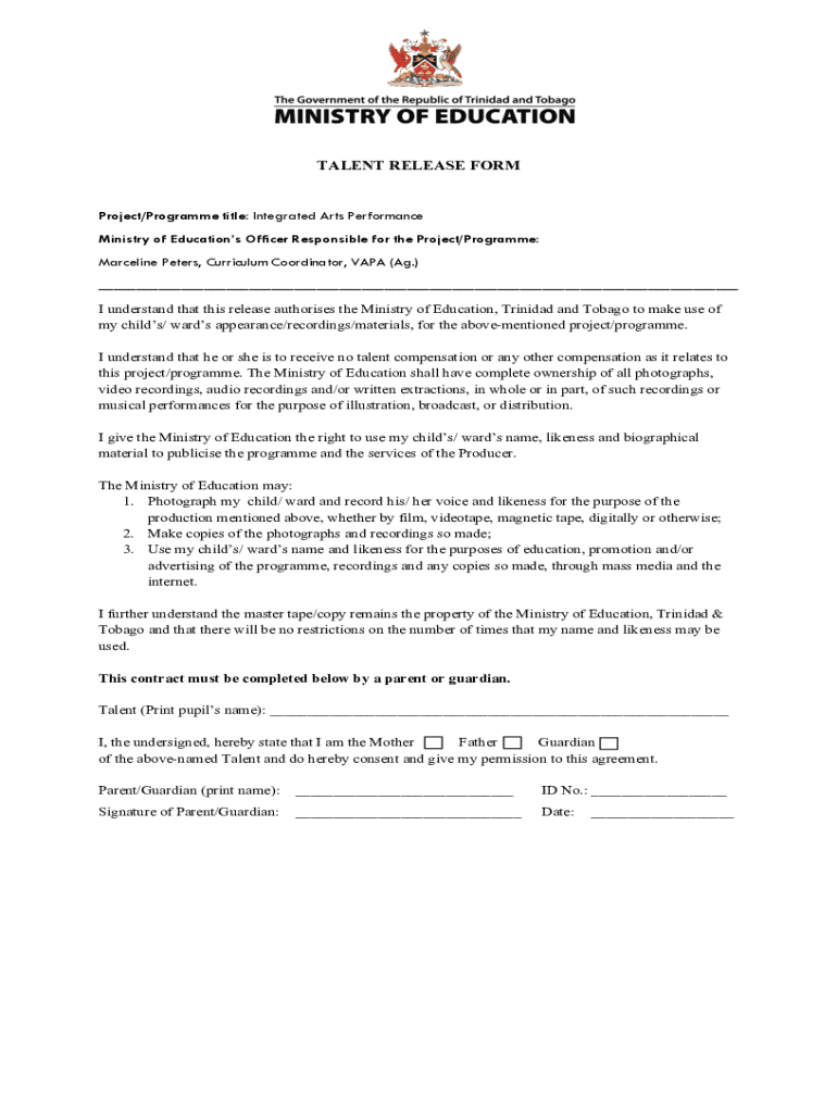 Fillable Online VAPA - Talent Release Form.docx Fax Email Print - pdfFiller