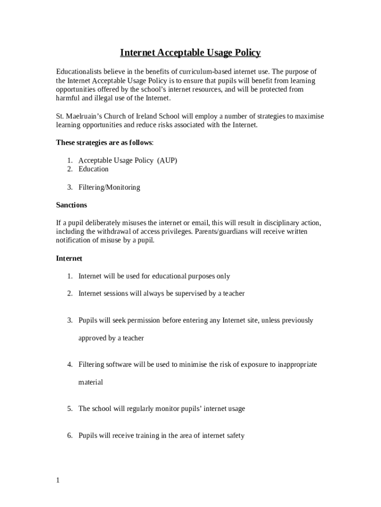Internet Acceptable Usage Policy St. Joseph's ... Doc Template | pdfFiller