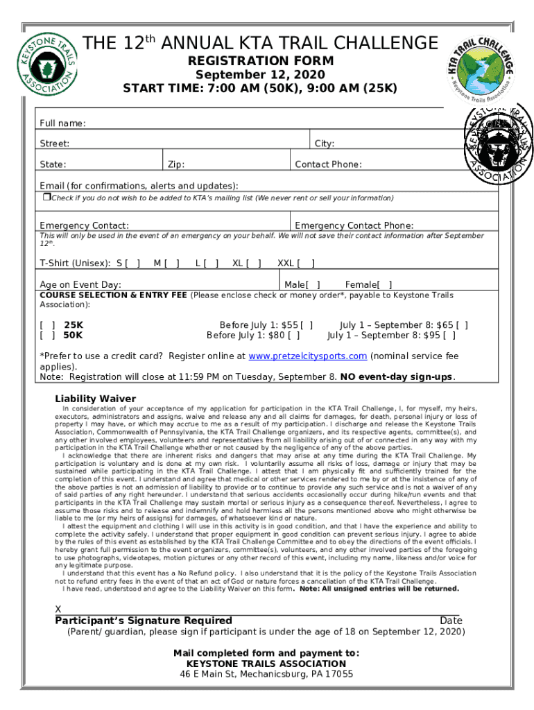 KTA Trail Challenge Frequently Asked Questions Doc Template | pdfFiller