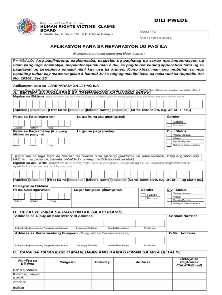 APLIKASYON PARA SA REPARASYON UG PAG-ILA Doc Template | pdfFiller