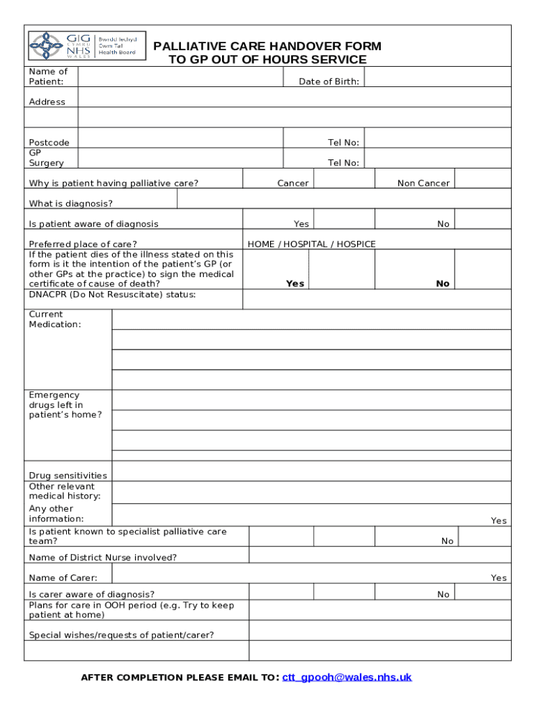 OOH Handover Cwm Taf.doc Doc Template | pdfFiller