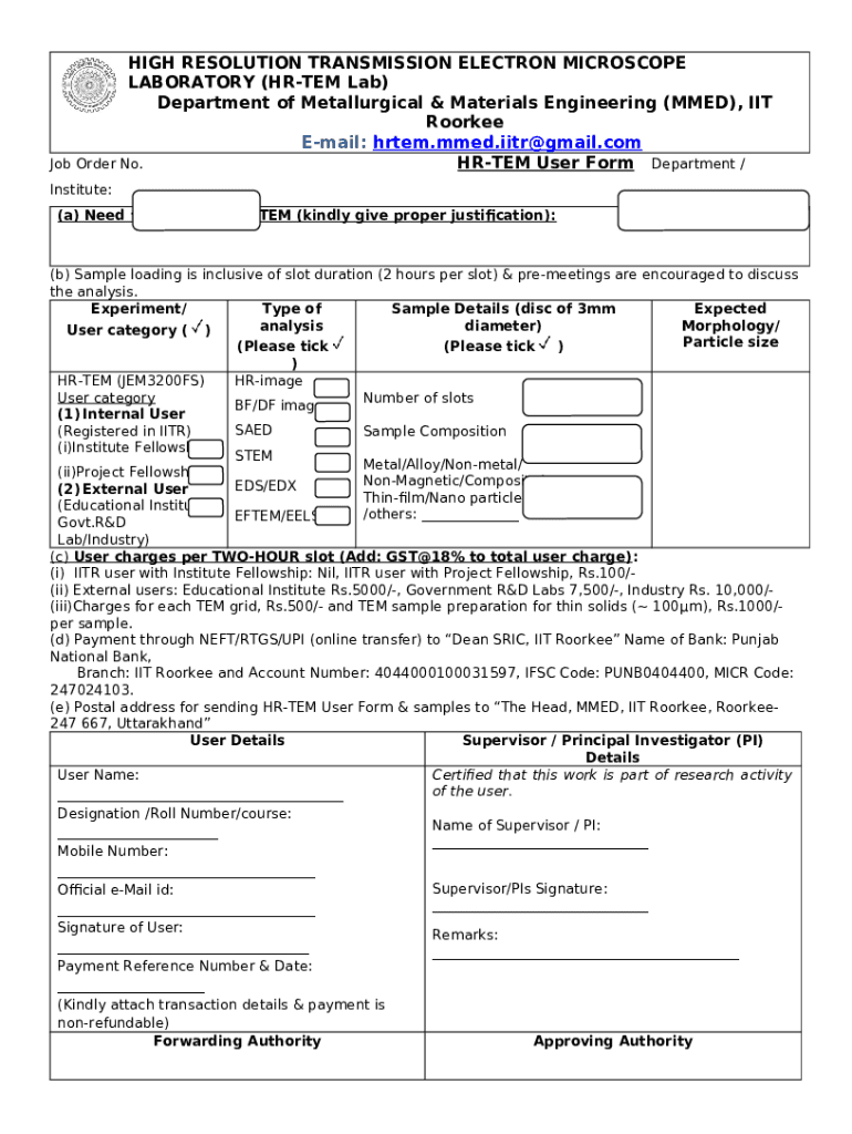 HR-TEM User Department / Institute - iitr ac Doc Template | pdfFiller