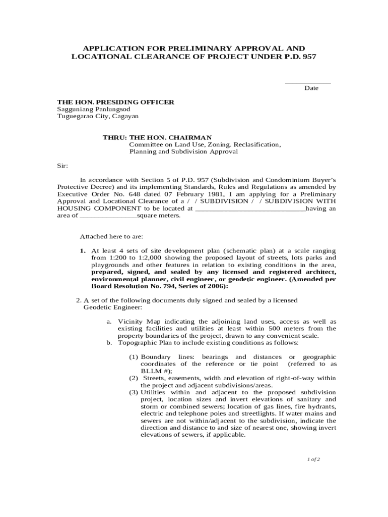 APPLICATION FOR PRELIMINARY APPROVAL AND LOCATIONAL CLEARANCE OF ...