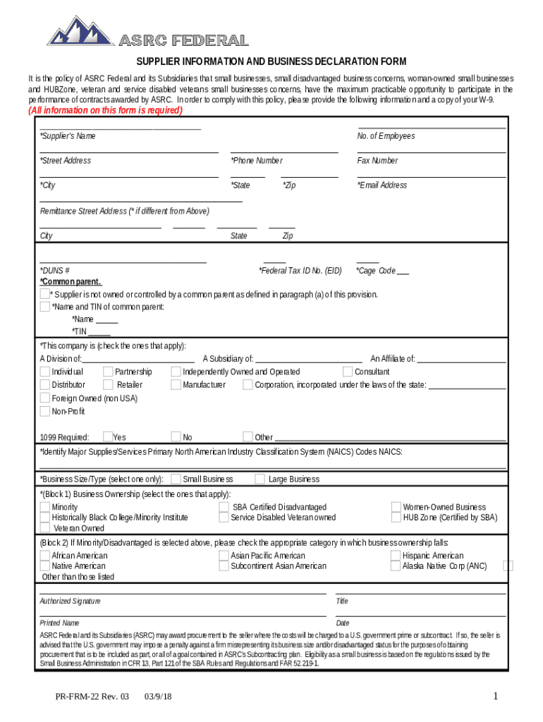 Supplier Info and Business Declaration Doc Template | pdfFiller