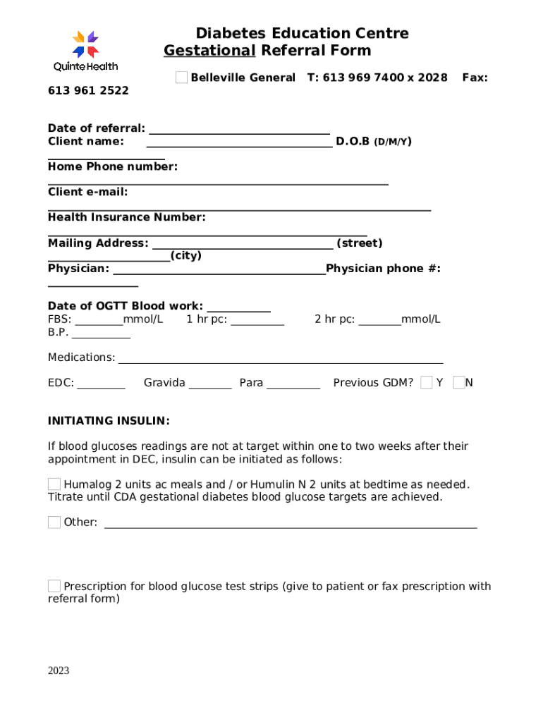 Diabetes Education CentreGestational Referral Doc Template | pdfFiller