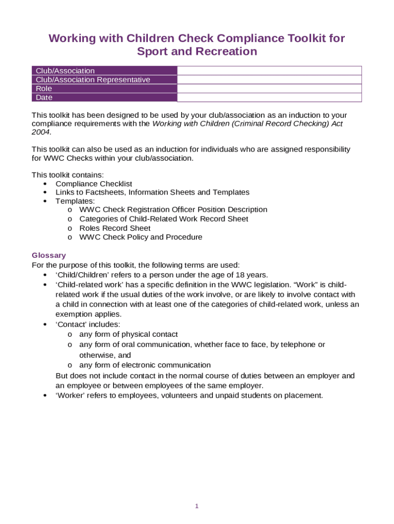 Working With Children Check (WWCC) & Club Compliance Doc Template ...