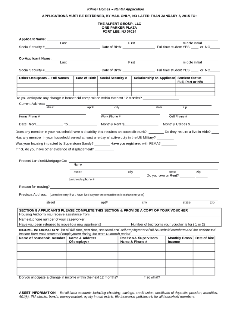 Kilmer Homes Application Doc Template | pdfFiller
