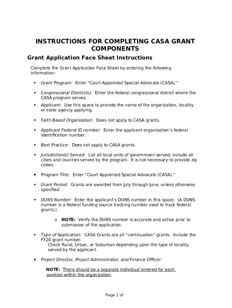 Instructions for completing CASA Grant Components Doc Template | pdfFiller
