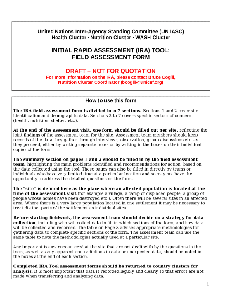 Tool MULTI-SECTOR INITIAL RAPID ASSESSMENT (MIRA) Doc Template | pdfFiller