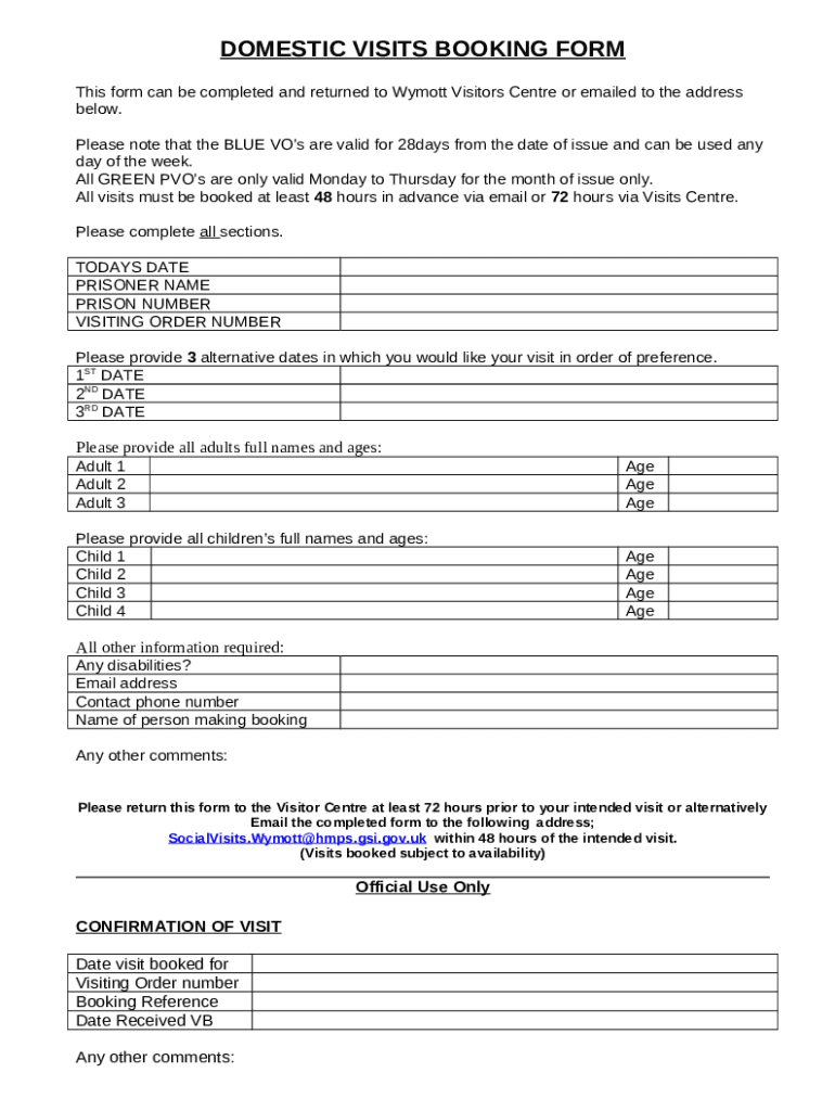 EMAIL VISITS BOOKING Doc Template | pdfFiller