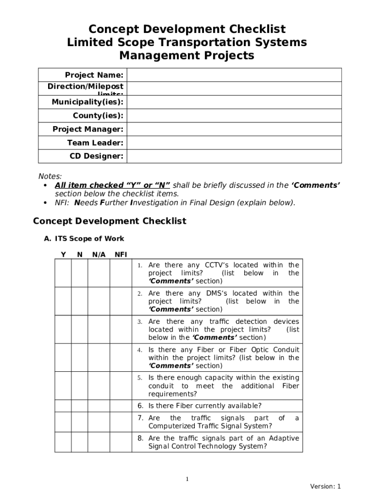 Limited Scope Concept Development ITS Checklist Doc Template | pdfFiller