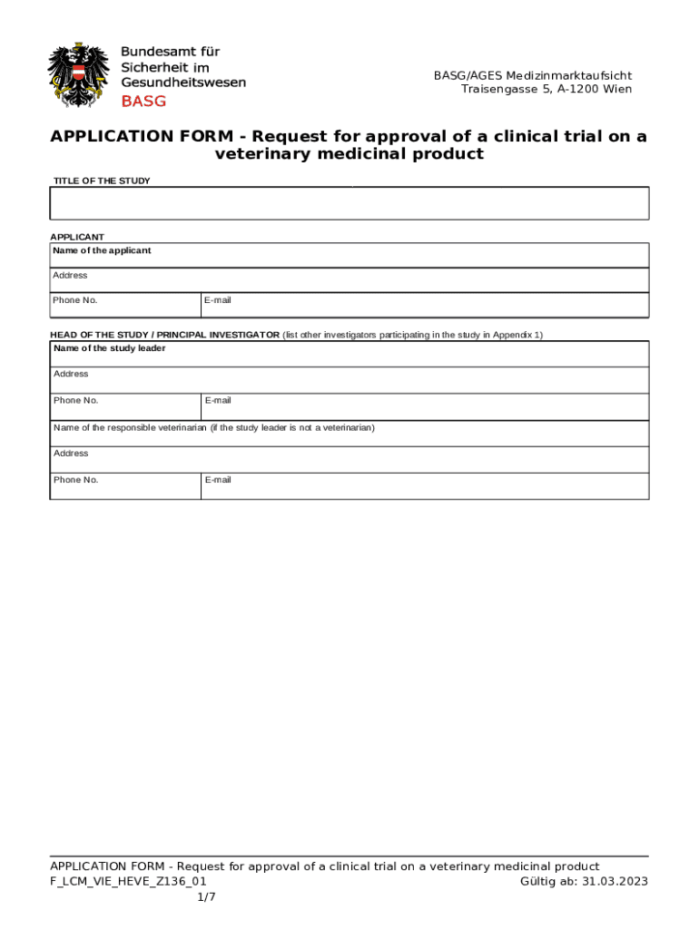 APPLICATION - Request for approval of a clinical trial on a veterinary medicinal product Doc ...