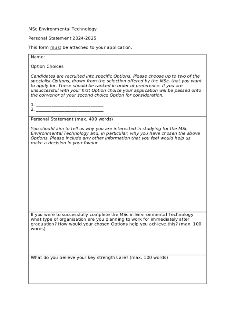 Sample Personal Statement Environment and ... Doc Template | pdfFiller