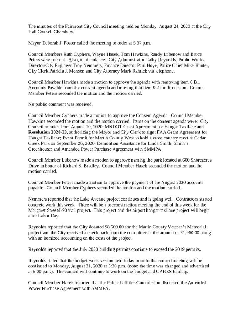 Council Members Ruth Cyphers, Wayne Hasek, Tom Hawkins, Randy Lubenow ...