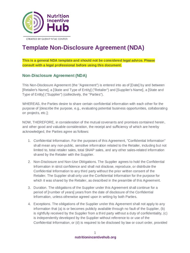 Non disclosure agreement (NDA) template - free to download Doc Template | pdfFiller
