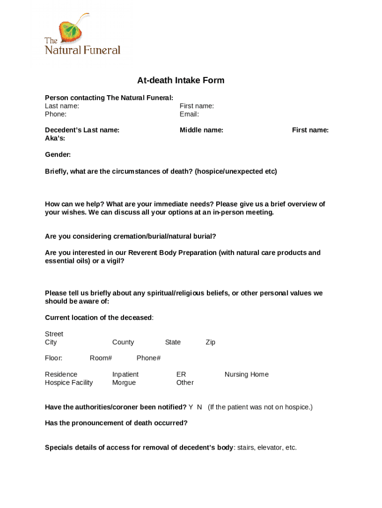 At-death Intake Doc Template | pdfFiller