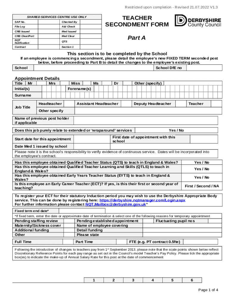 Teaching secondment v1.3 Doc Template | pdfFiller