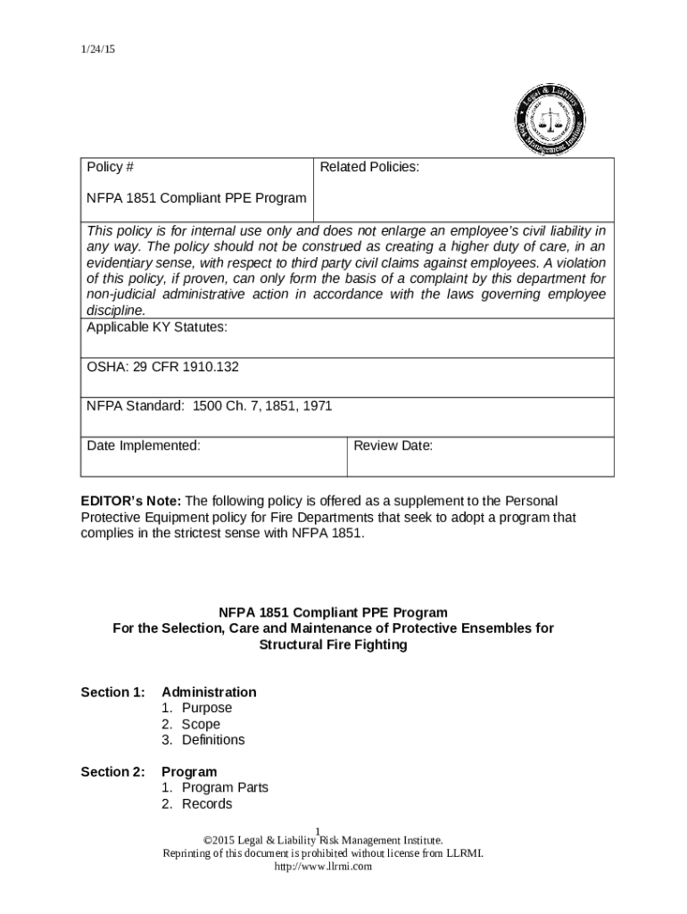 PPE and Fire Service Gear Cleaning Validation Doc Template | pdfFiller