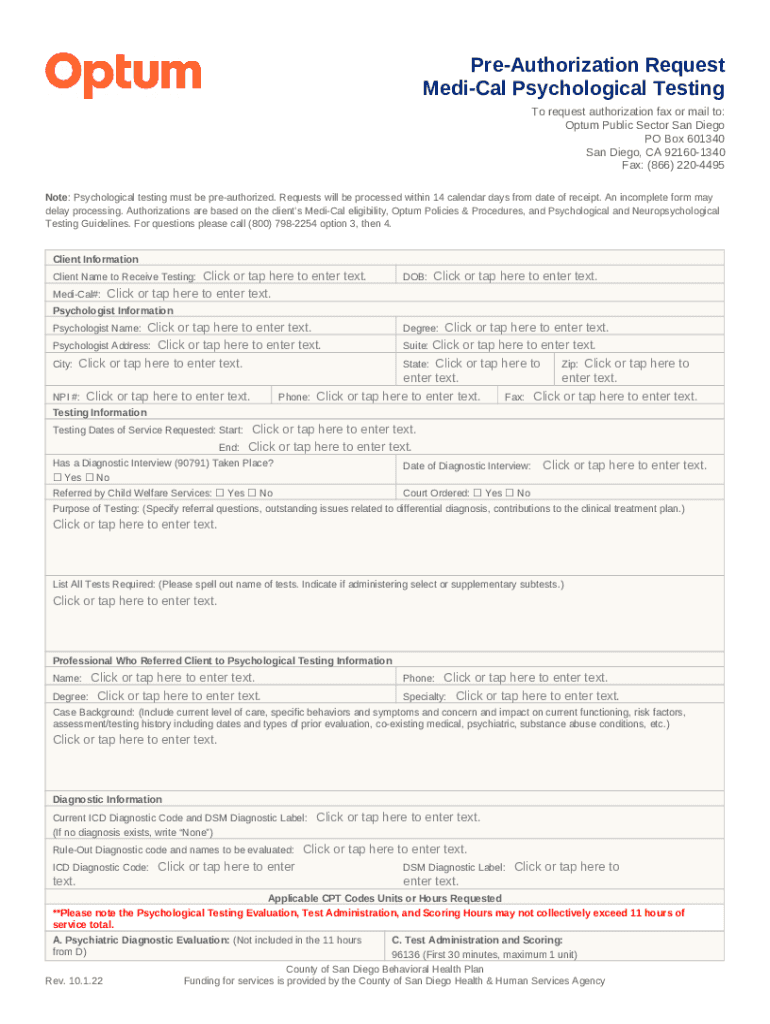 Pre-Authorization Request For Medi-Cal ... Doc Template | pdfFiller
