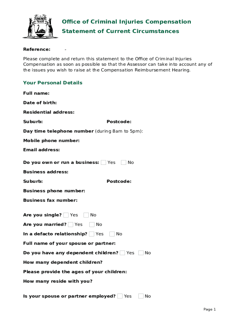 Office of Criminal Injuries Compensation Statement of Current ... Doc ...