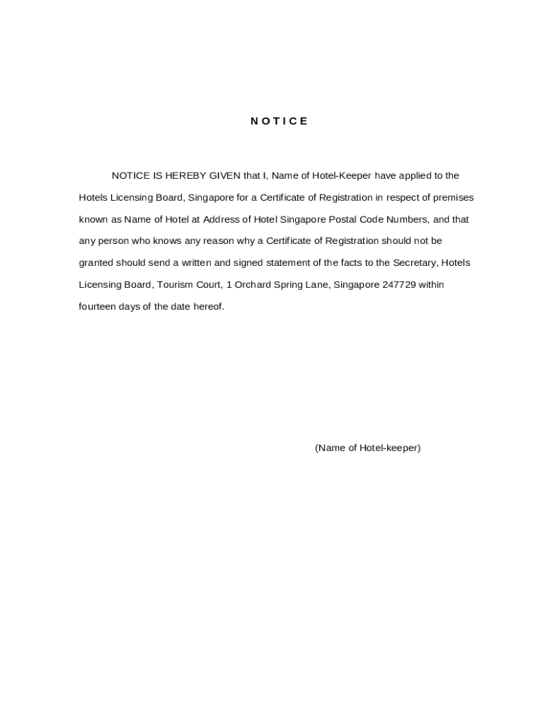 Certificate of Registration and Hotel-keeper's Licence Doc Template ...