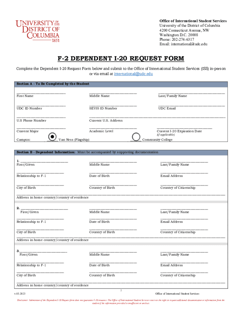 Fillable Online F-2 Dependent I-20 Request Form Fax Email Print - pdfFiller