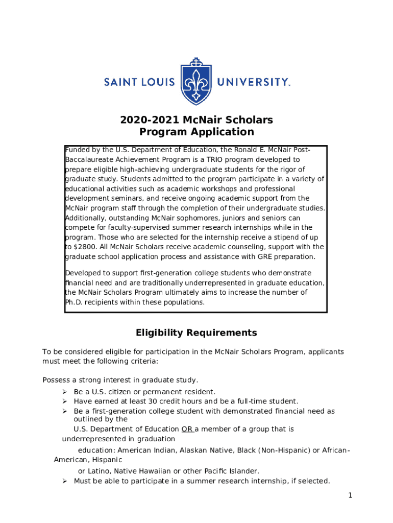 Application - McNair Achievement Program Doc Template | pdfFiller