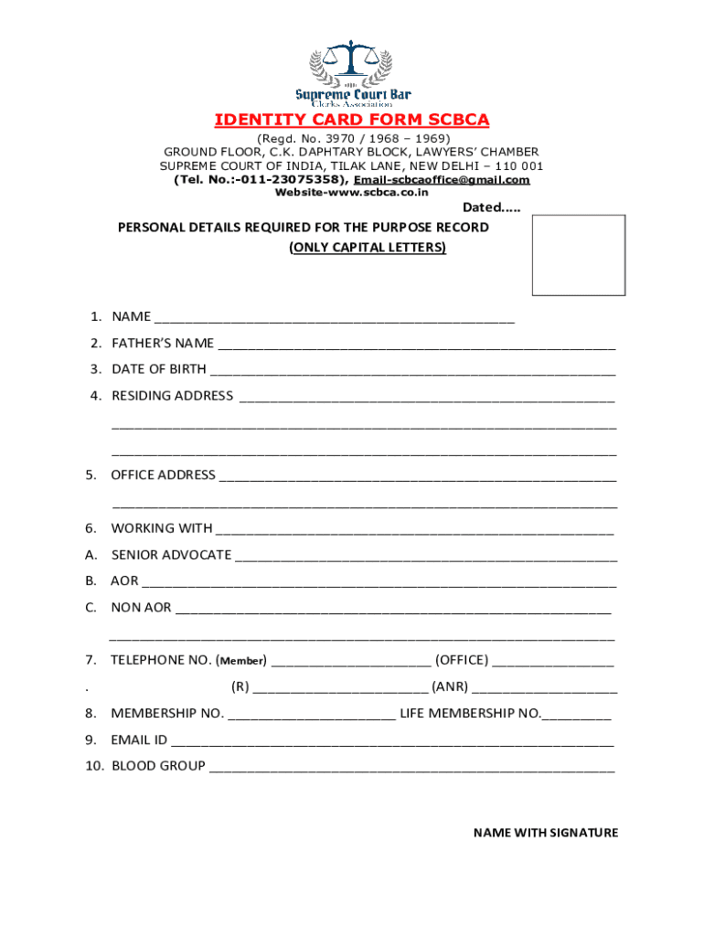 Fillable Online scbca identity card form Fax Email Print - pdfFiller