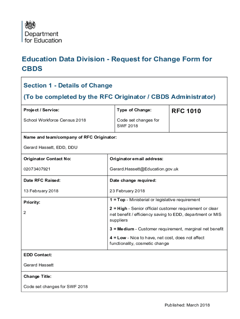 Fillable Online RFC 1010 Request for Change Form for CBDS Fax Email ...