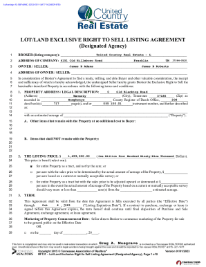 Fillable Online EXCLUSIVE RIGHT TO SELL LISTING AGREEMENT ... Fax Email ...