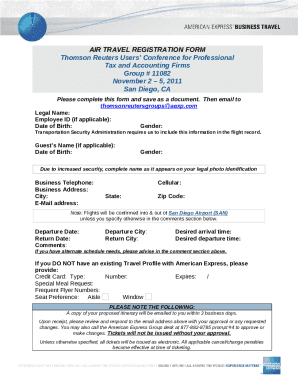 THOMSON AIR TRAVEL REGISTRATION Doc Template | pdfFiller