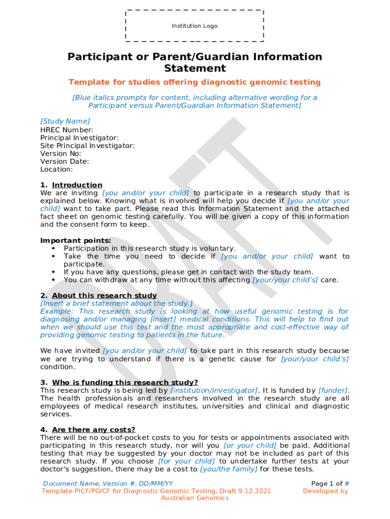 Participant Ination Sheet/Consent Parent/ ... Doc Template | pdfFiller