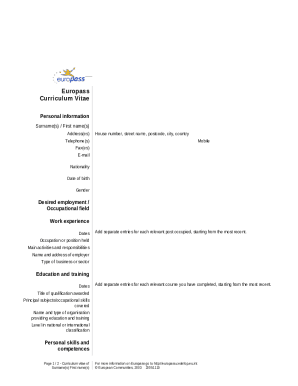 Template - Europass CV - European Environment Agency Doc Template ...