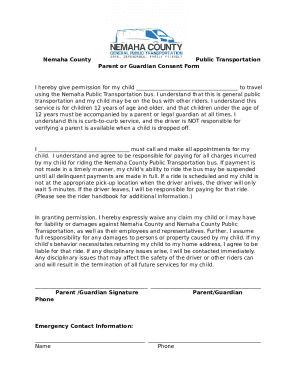 Transportation Parental Consent and Release Doc Template | pdfFiller