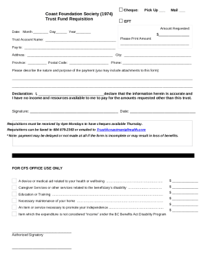 Trust Cheque Requisition Doc Template | pdfFiller